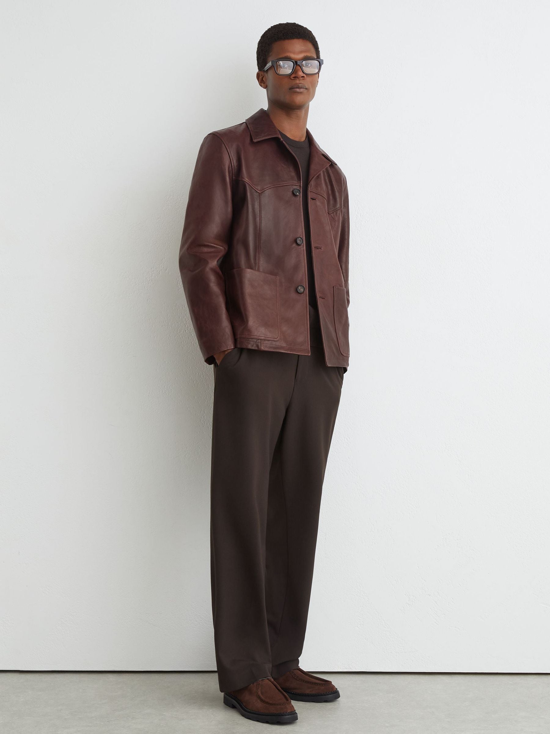 REISS Reiss Varlan Burnished-Leather Button-Through Jacket